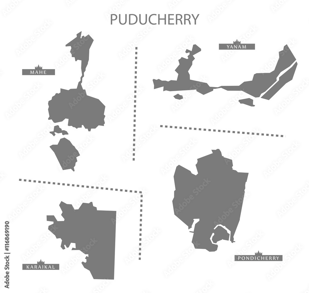 Puducherry India Map grey Stock Vector | Adobe Stock