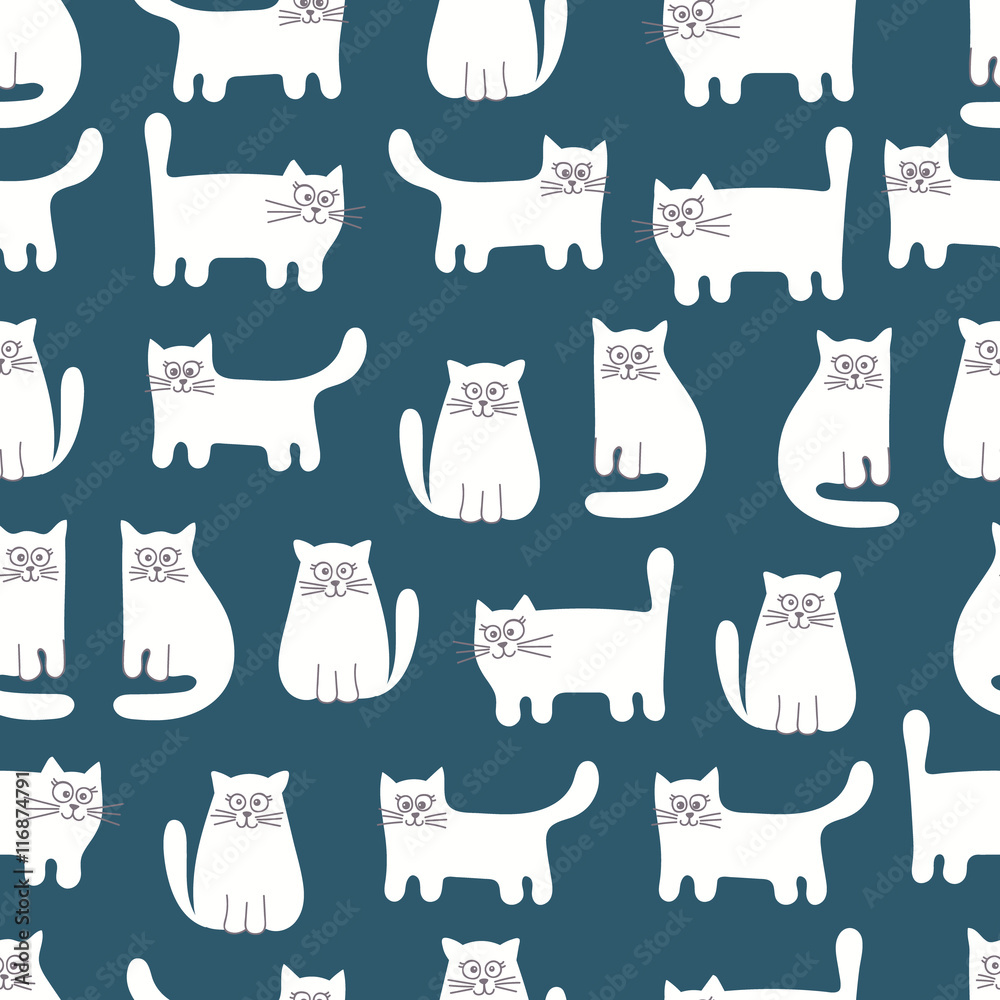Cute cats. Vector seamless pattern with funny cats. Color background ...