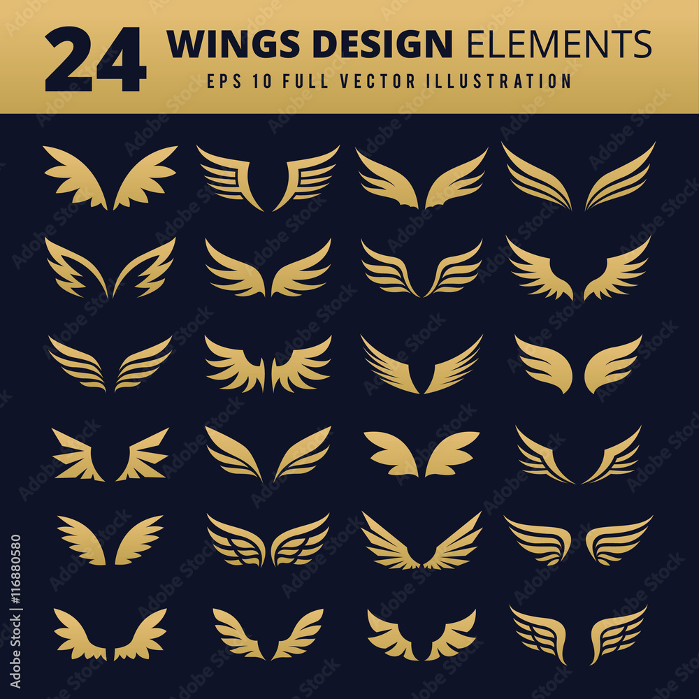 Wings. Vector Set of wing design elements. Vector illustration. Design ...