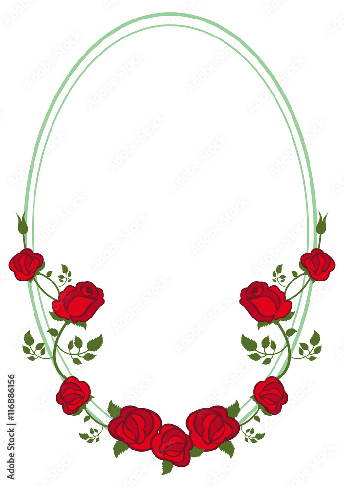 Oval frame with red roses. Vector clip art. Stock Vector | Adobe Stock