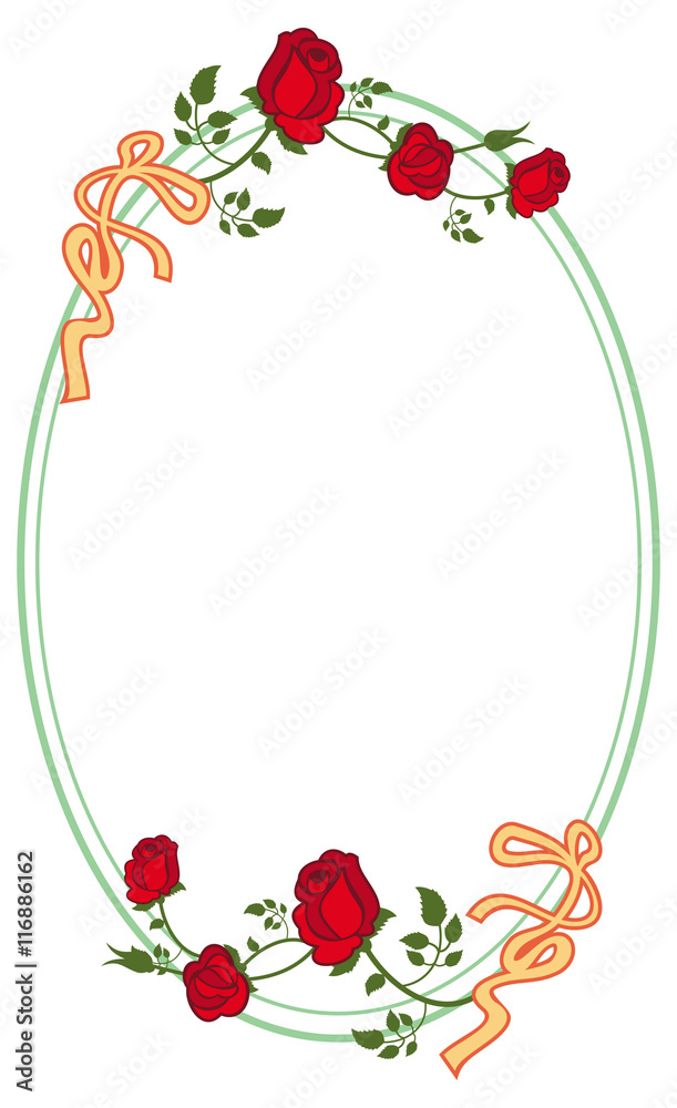 Oval frame with red roses. Vector clip art. Stock Vector | Adobe Stock
