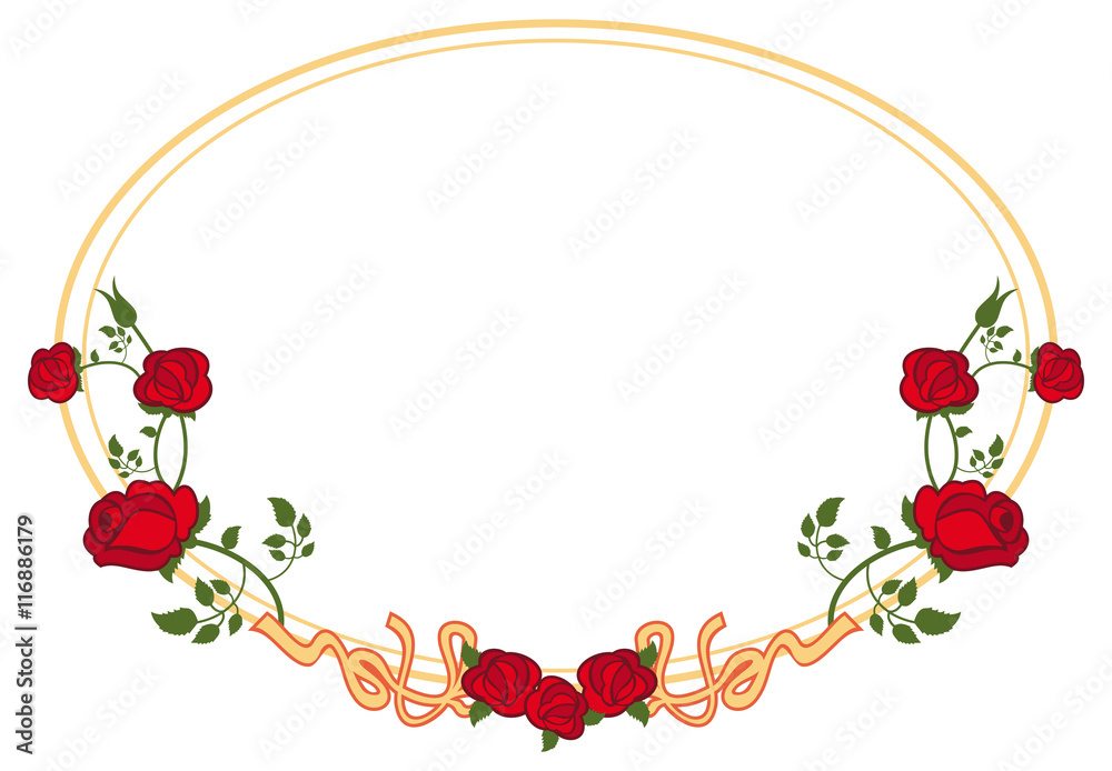 Oval frame with red roses. Vector clip art. Stock Vector | Adobe Stock