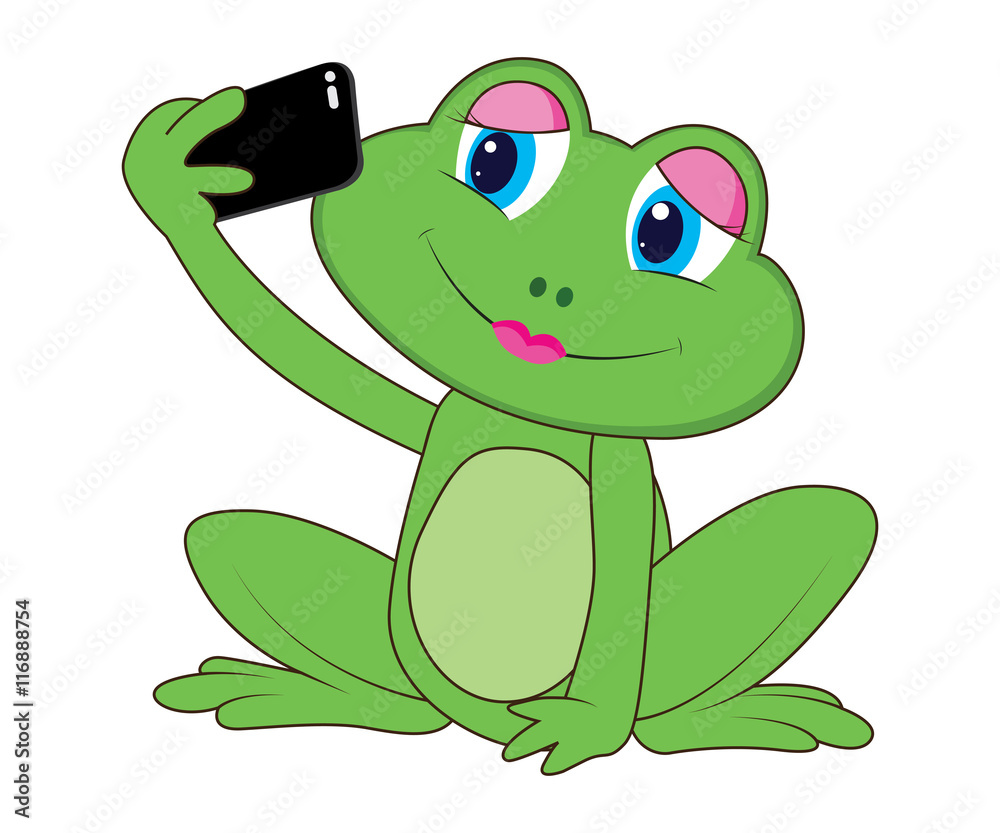 Illustration of Lady frog with selfie Stock Vector | Adobe Stock