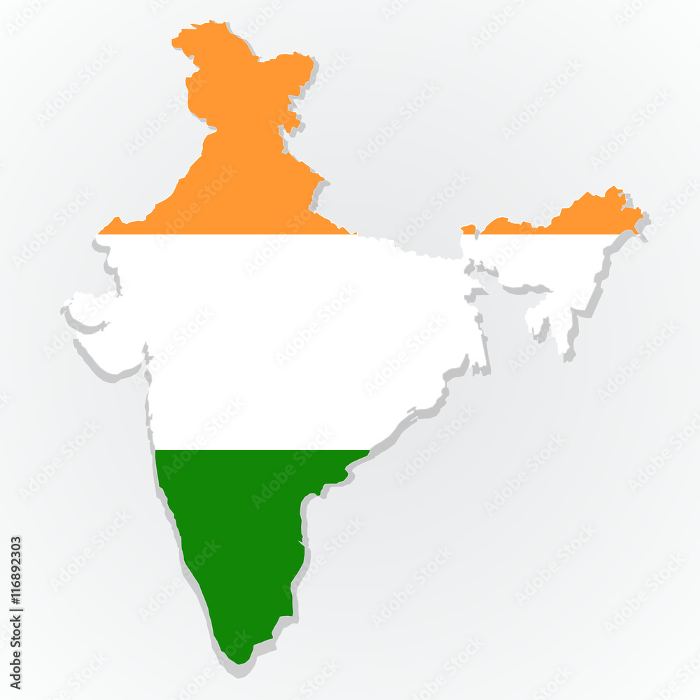 Map of the India with national flag isolated on gray background. Indian ...