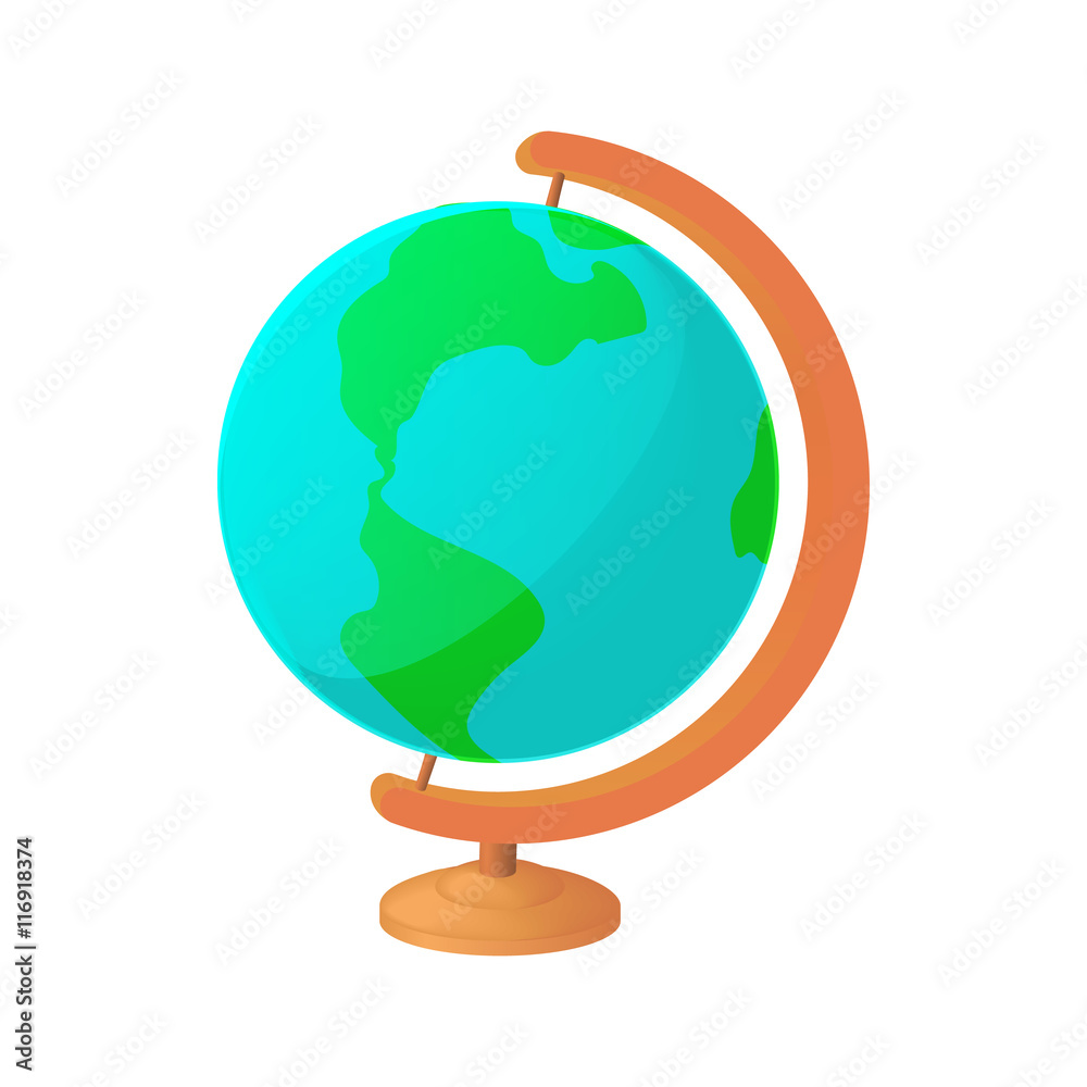 Globe icon in cartoon style isolated on white background. Geography ...