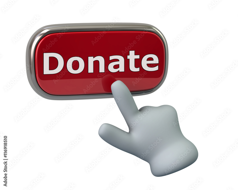 Hand pressing red donate button Stock Illustration | Adobe Stock