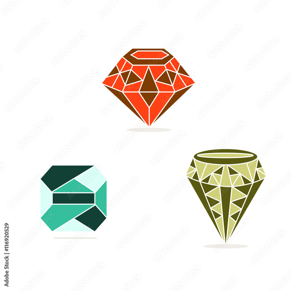 Vector illustration logo,green, pink,blue gem stone.Isolated figure,the ...