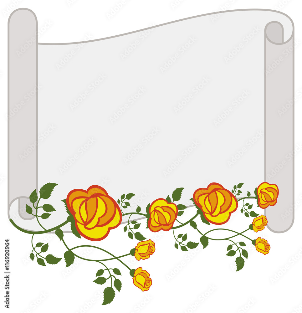 Paper scroll with yellow roses. Vector clip art. Stock Vector | Adobe Stock
