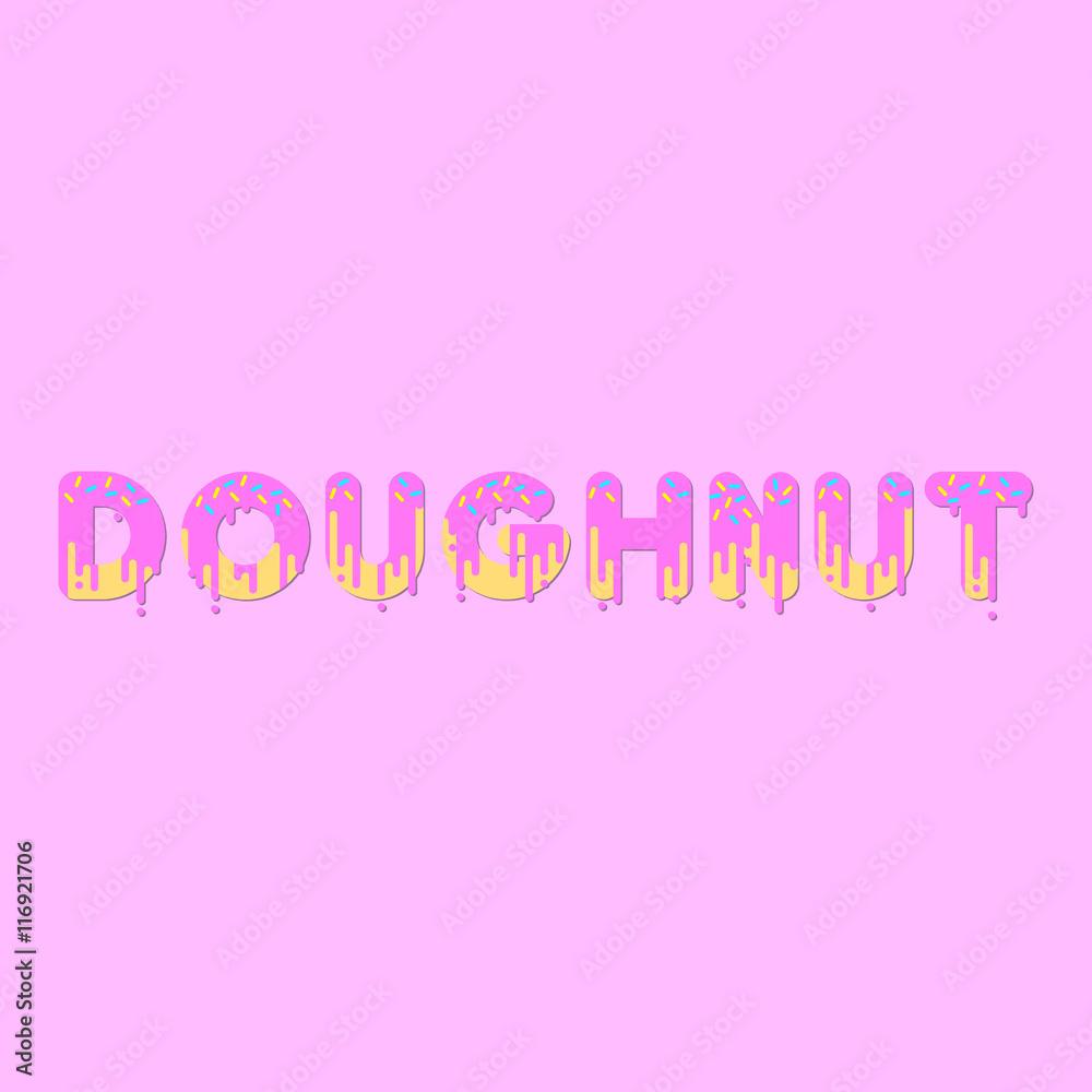 Doughnut. Pink doughnut bubble font with dripping paint. Vector ...