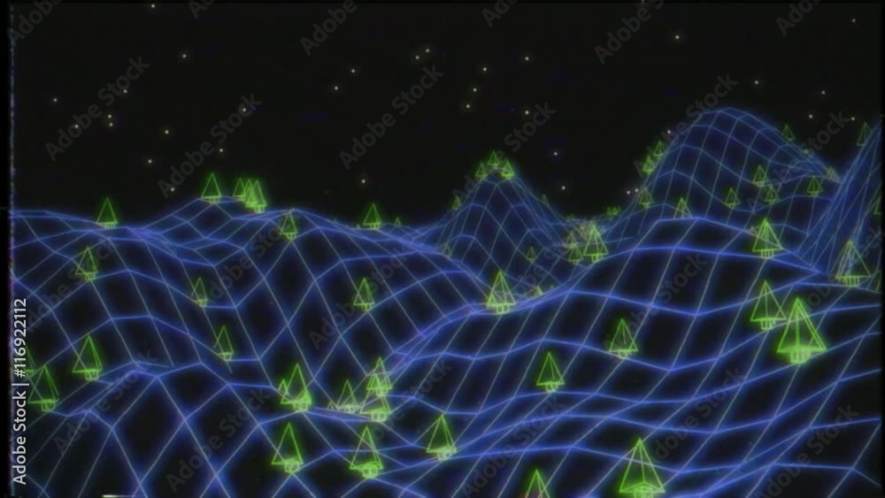 Retro video game VHS tape 3d landscape vector arcade wireframe terrain ...