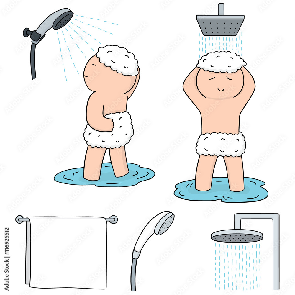 vector set of men showering Stock Vector | Adobe Stock