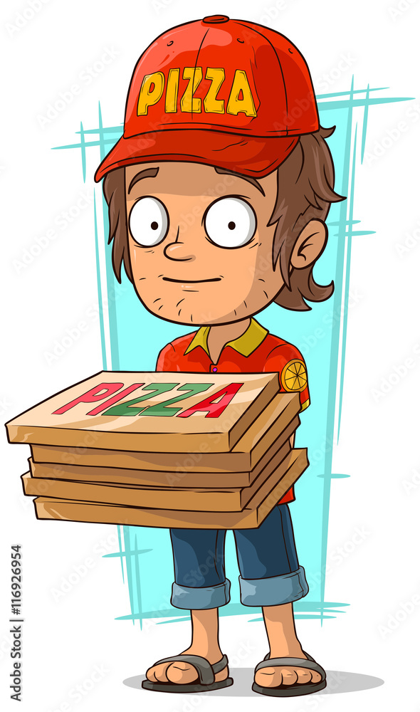 Cartoon delivery man with few pizza box Stock Vector | Adobe Stock