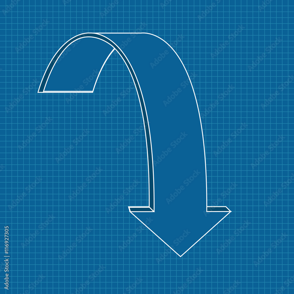 Down arrow. Outline icon on blueprint background Stock Vector | Adobe Stock