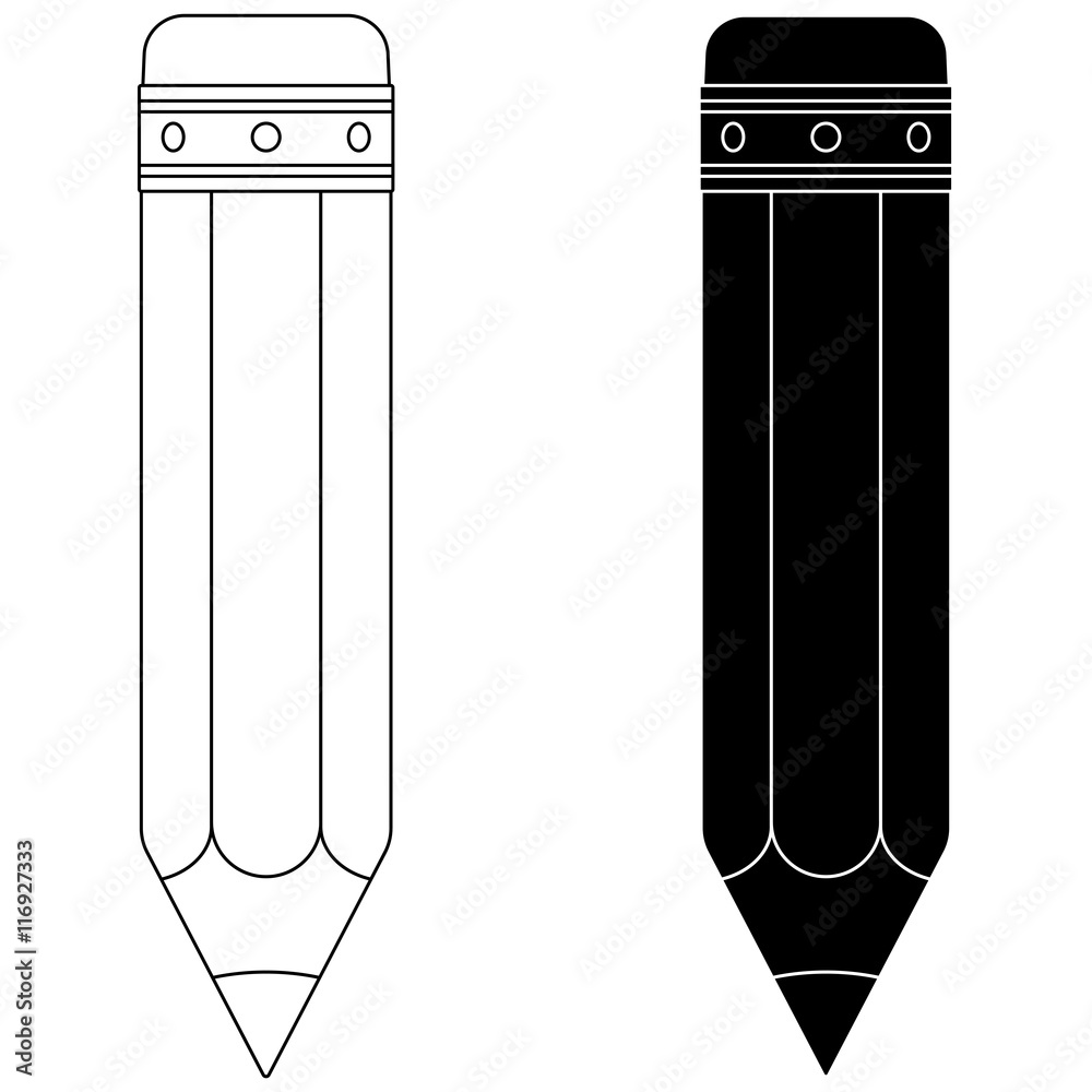 Pencil icon. Black and white outline vector Stock Vector | Adobe Stock