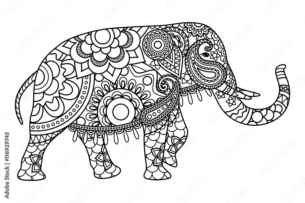 Indian elephant coloring pages template. Vector illustration Stock ...