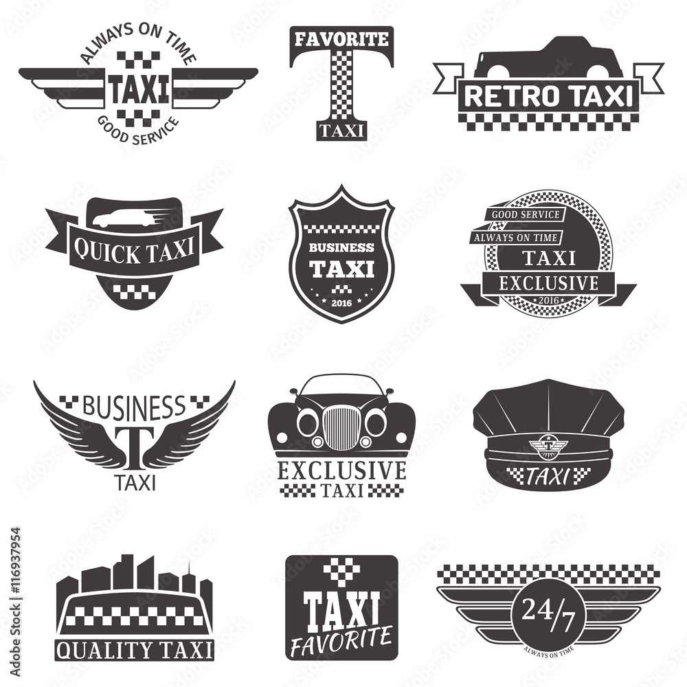 Set of vintage and modern taxi logos, taxi labels, taxi badges and taxi ...