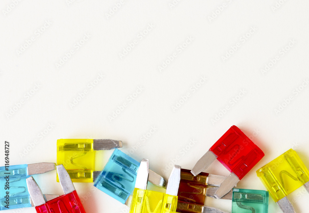 The fuse of the car. Pile of colorful electric automotive fuses or ...