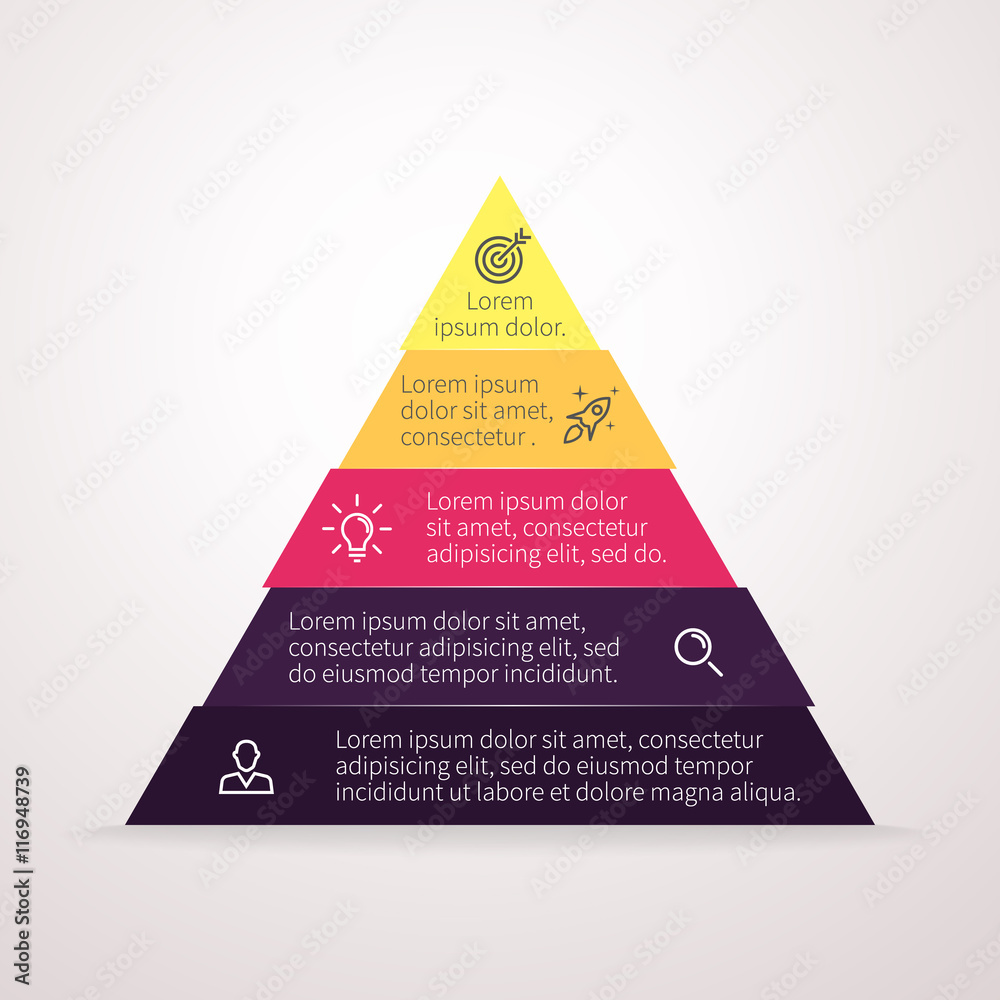 Pyramid for infographics. Vector chart, diagram with 5 steps, options ...