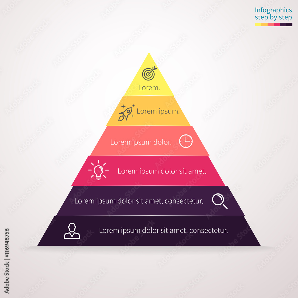 Pyramid for infographics. Vector chart, diagram with 6 steps, options ...