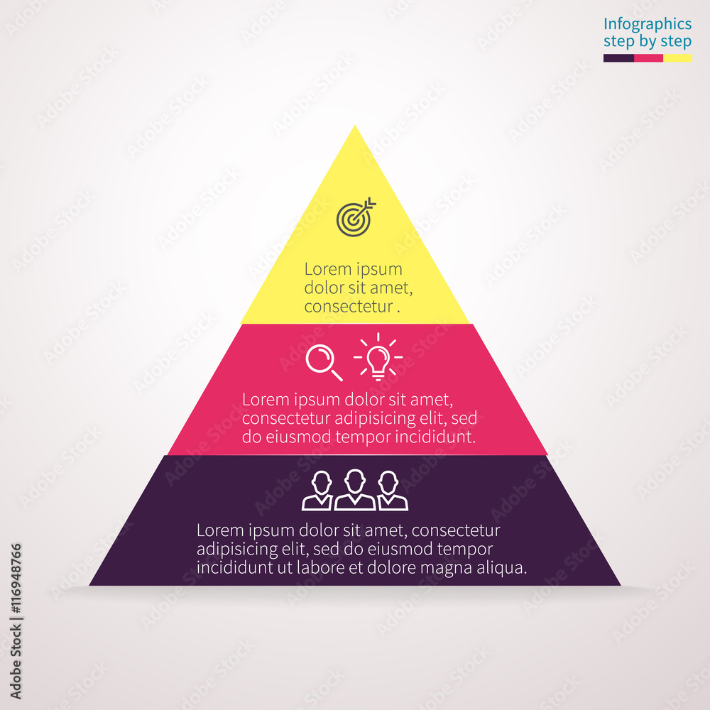 Pyramid for infographics. Vector chart, diagram with 3 steps, options ...