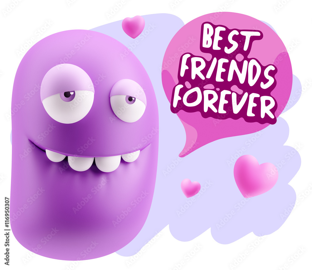 3d Rendering. Love Biting Lip Emoticon Face saying Best Friends Stock ...