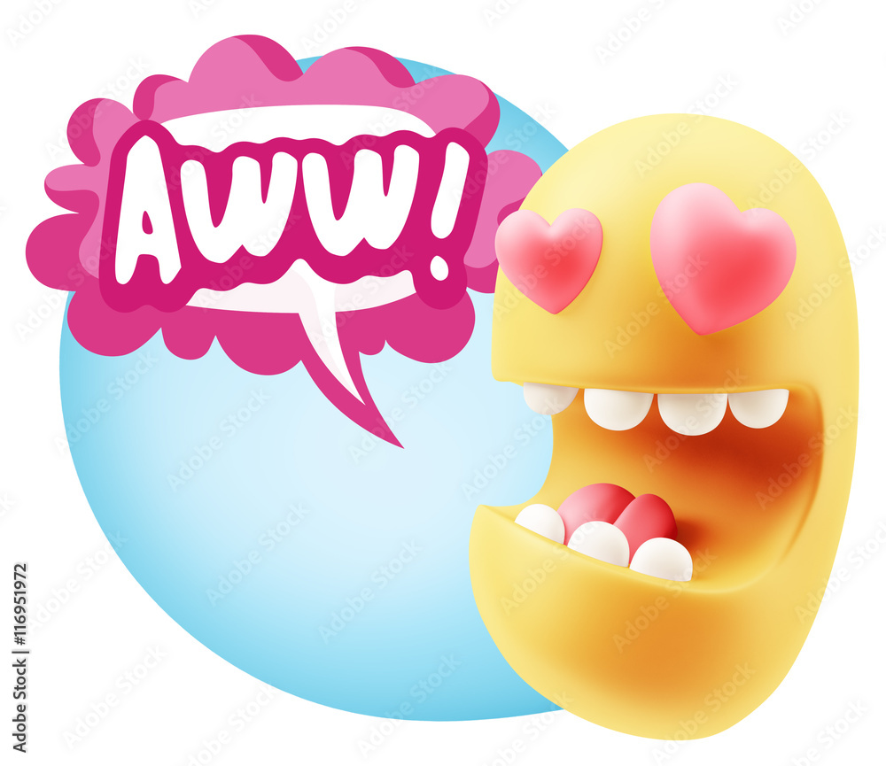 3d Rendering. Emoji in love with heart eyes saying Awww with Col Stock ...