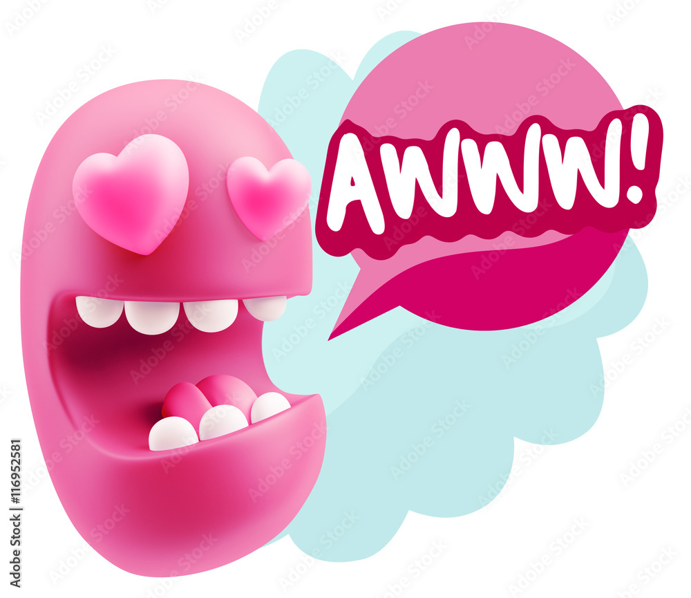 3d Rendering. Emoji in love with heart eyes saying Awww with Col Stock ...