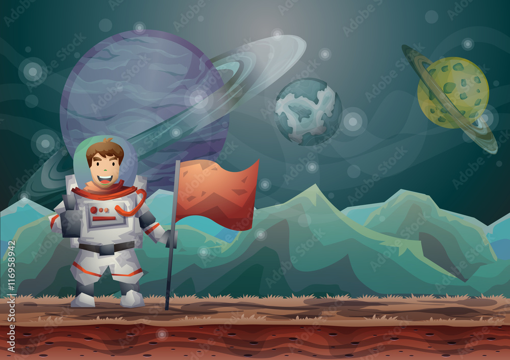 Cartoon vector space landscape background with separated layers for ...
