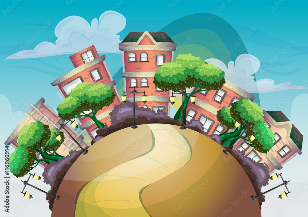 Cartoon vector urban landscape with separated layers for game and ...