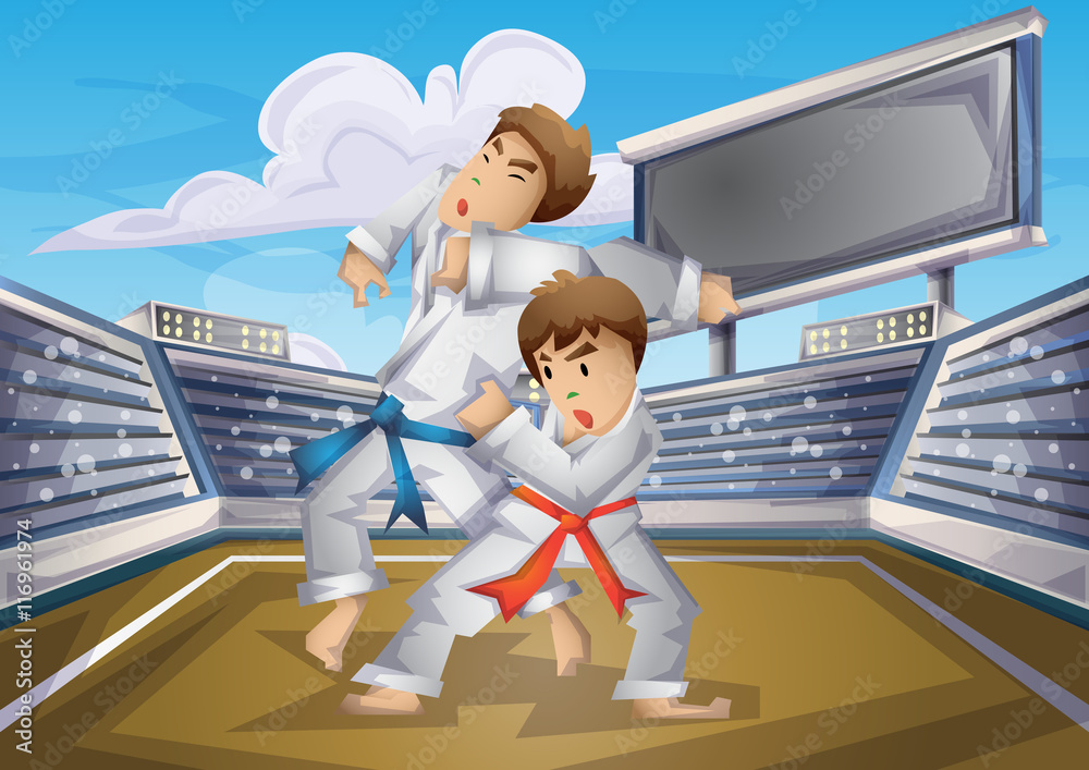 Cartoon vector judo Olympic sport with separated layers for game and ...