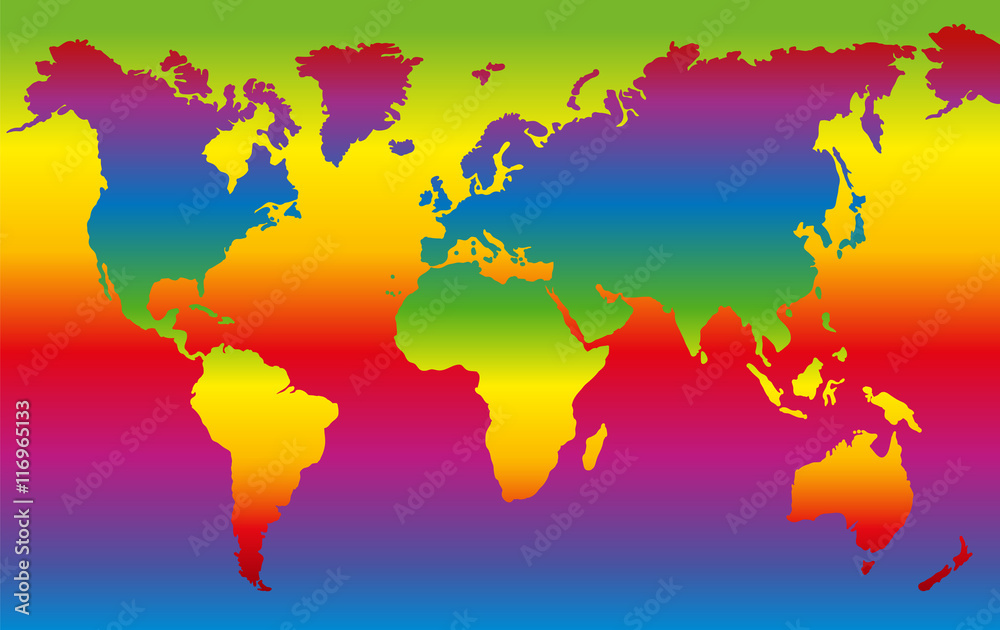 Rainbow colored world map - planet earth in dazzling colors. Stock ...