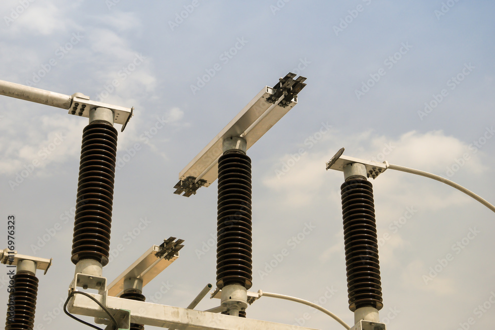 High voltage disconnecting switch in 115 kv sub station. Stock Photo ...