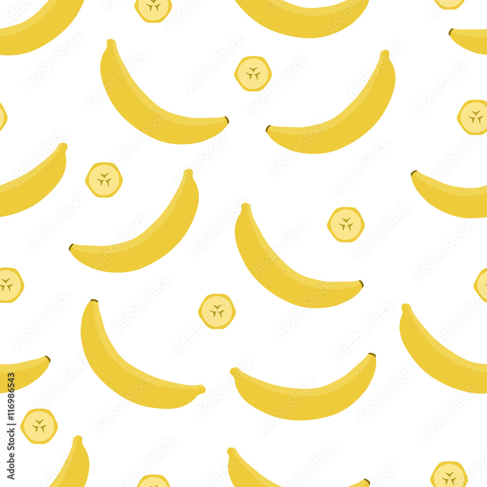 Bananas and sliced pieces on white background. Seamless pattern. Vector ...