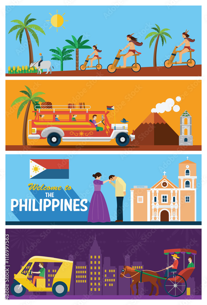 Flat design, the Philippines's landmarks and icons Stock Vector | Adobe ...