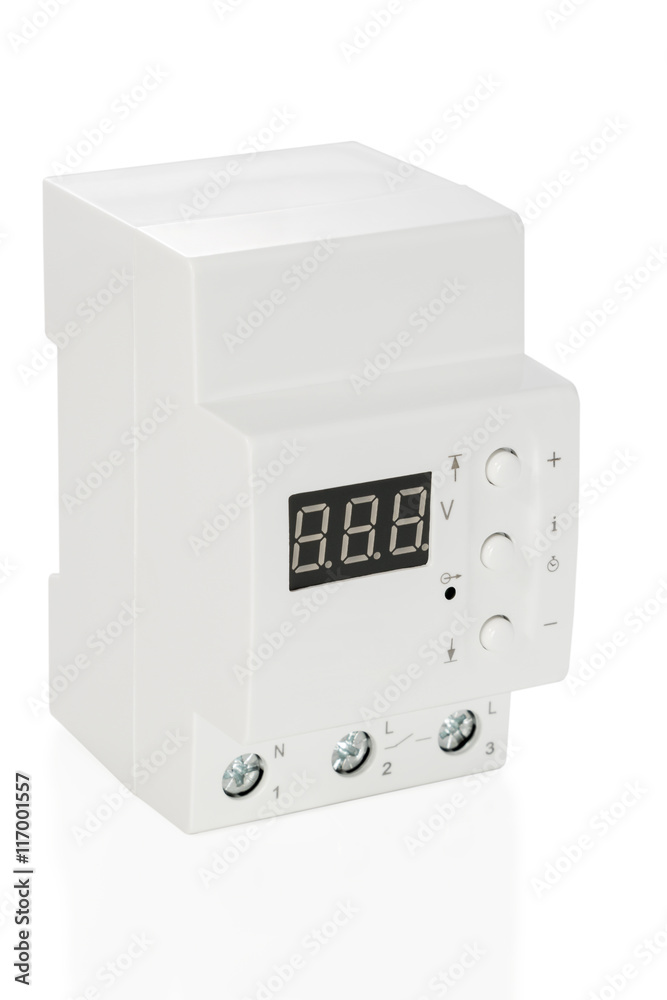Electronic voltage relay with dial isolated on white background Stock ...