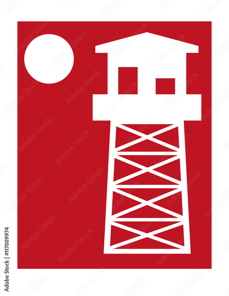 Flat vector design of a watchtower or guard post and the circle of a ...