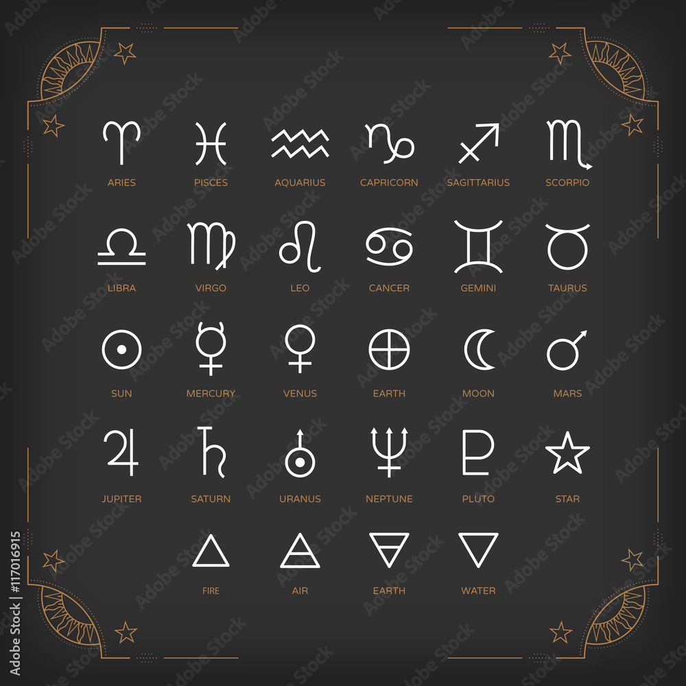 Astrology symbols and mystic signs. Set of astrological graphic design ...