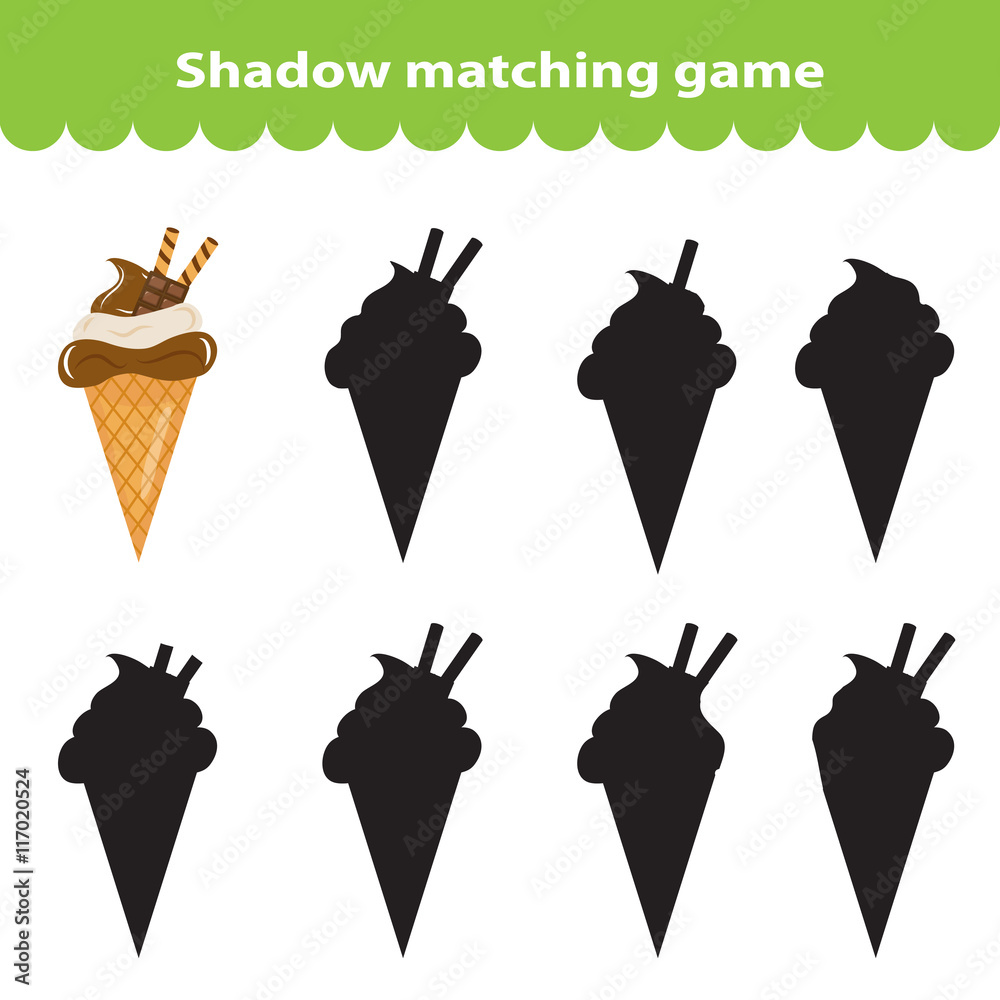 Children's educational game, find correct shadow silhouette. Sweets ...