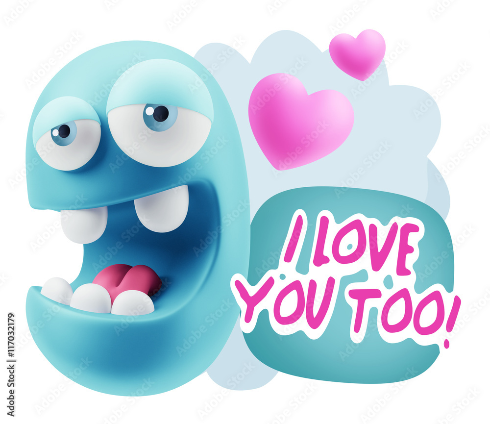 3d Rendering. Emoticon Face in Love saying I Love You Too with C Stock ...