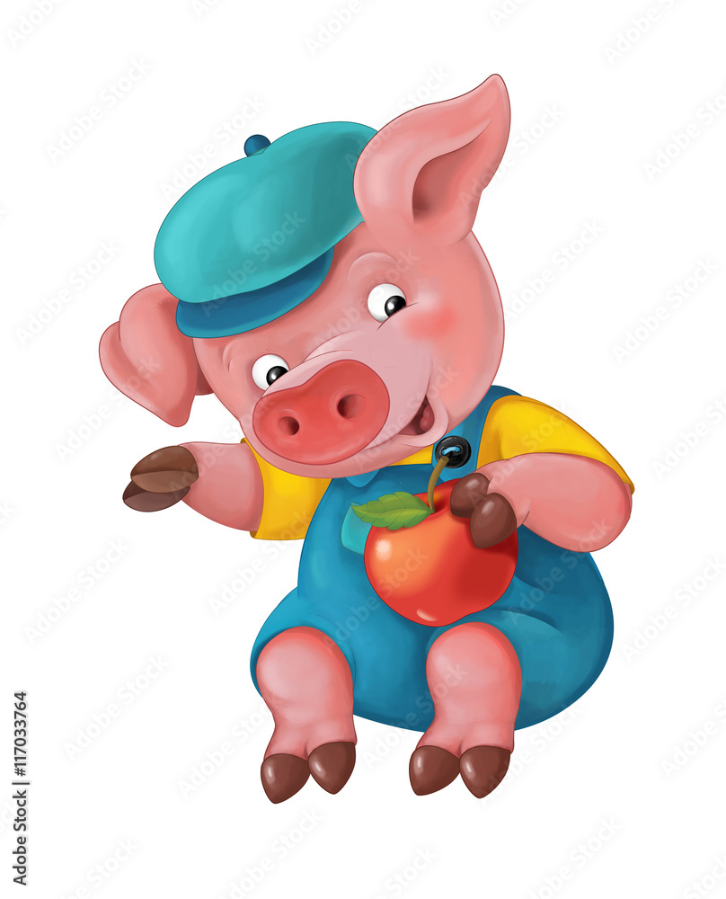 Cartoon isolated young pig in work outfit - isolated - illustration for ...