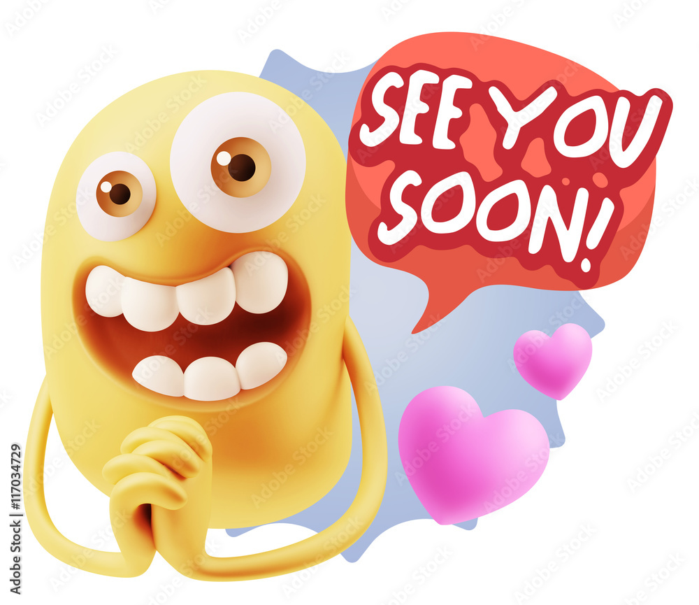 3d Rendering. Love Emoticon Face saying See You Soon with Colorf Stock ...
