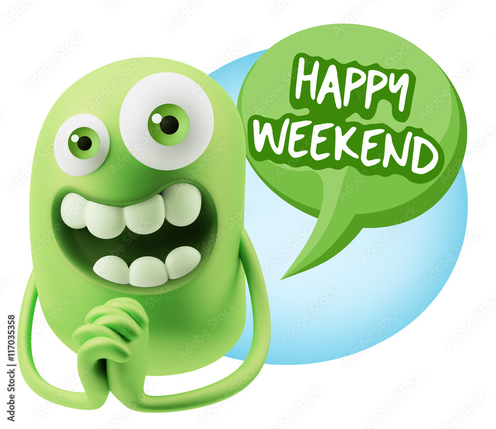 3d Rendering. Love Emoticon Face saying Happy Weekend with Color Stock ...