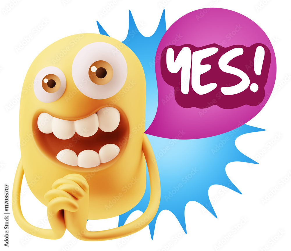 3d Rendering. Love Emoticon Face saying Yes with Colorful Speech Stock ...