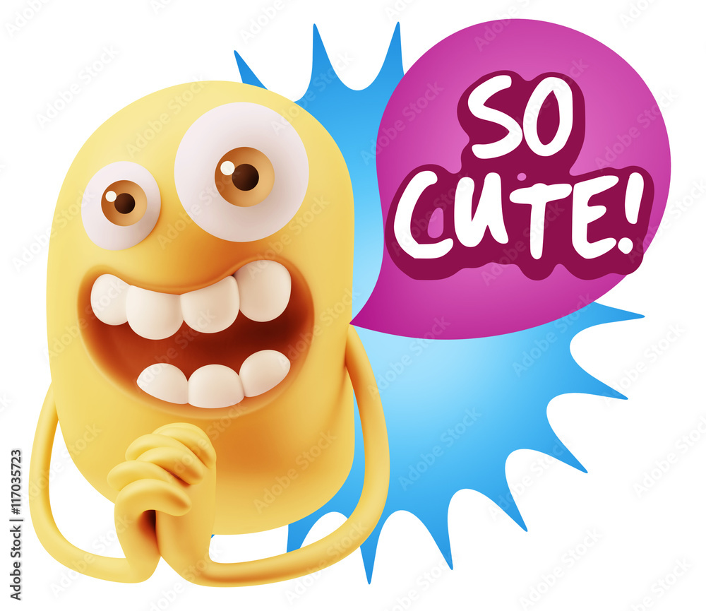 3d Rendering. Love Emoticon Face saying So Cute with Colorful Sp Stock ...