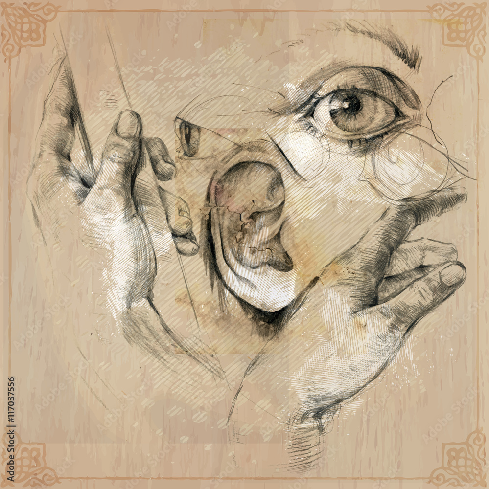 An hand drawn illustrations. Human body Parts. Eye. Hand. Ear. Pencil ...