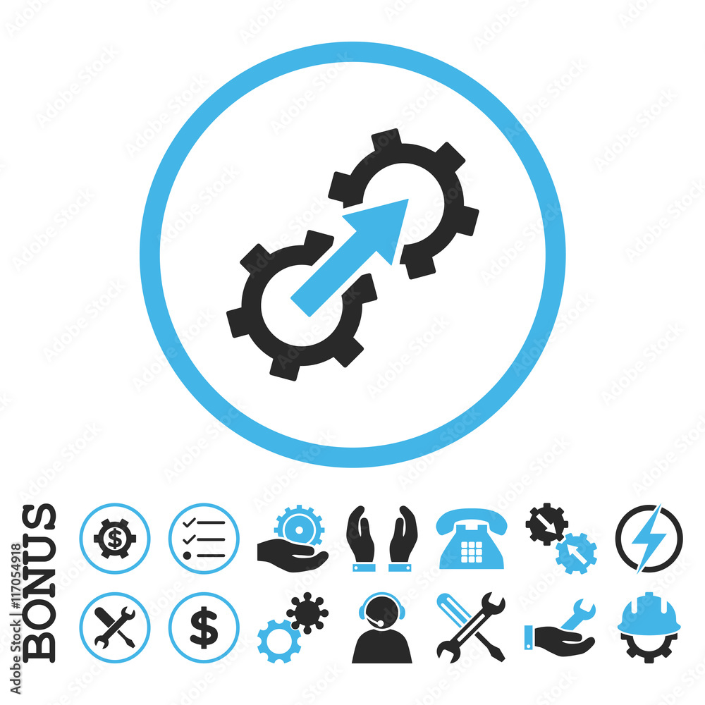 Gear Integration vector bicolor icon. Image style is a flat pictogram ...