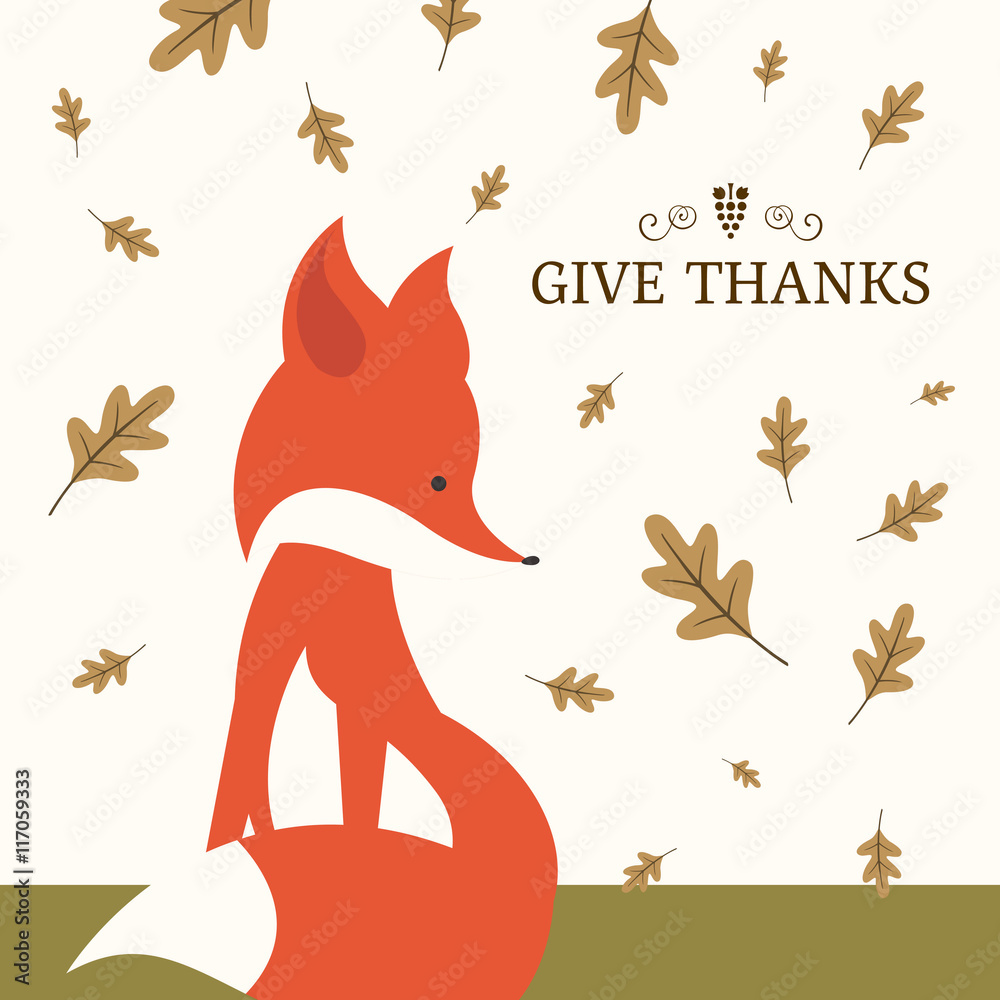 Vector Illustration of a Thanksgiving Greeting Card Design with Cute ...
