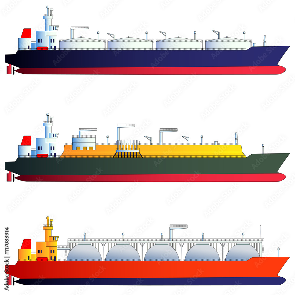 Oil tanker and gas tankers, LNG carriers. Vector illustration Stock ...
