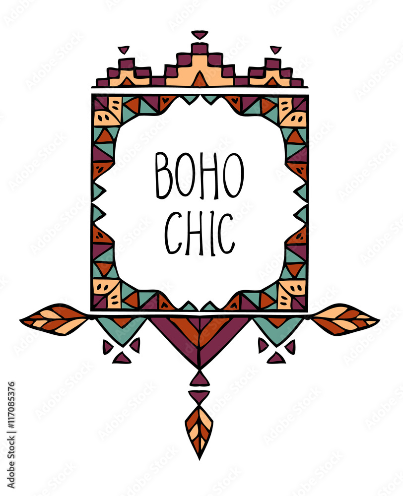 Colorful hand drawn boho style frame with text Stock Vector | Adobe Stock