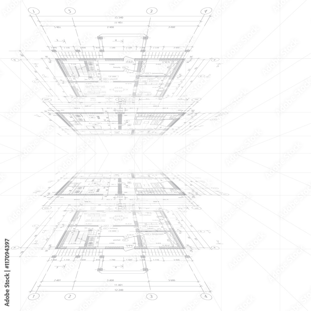 Architectural blueprint on white background Stock Vector | Adobe Stock